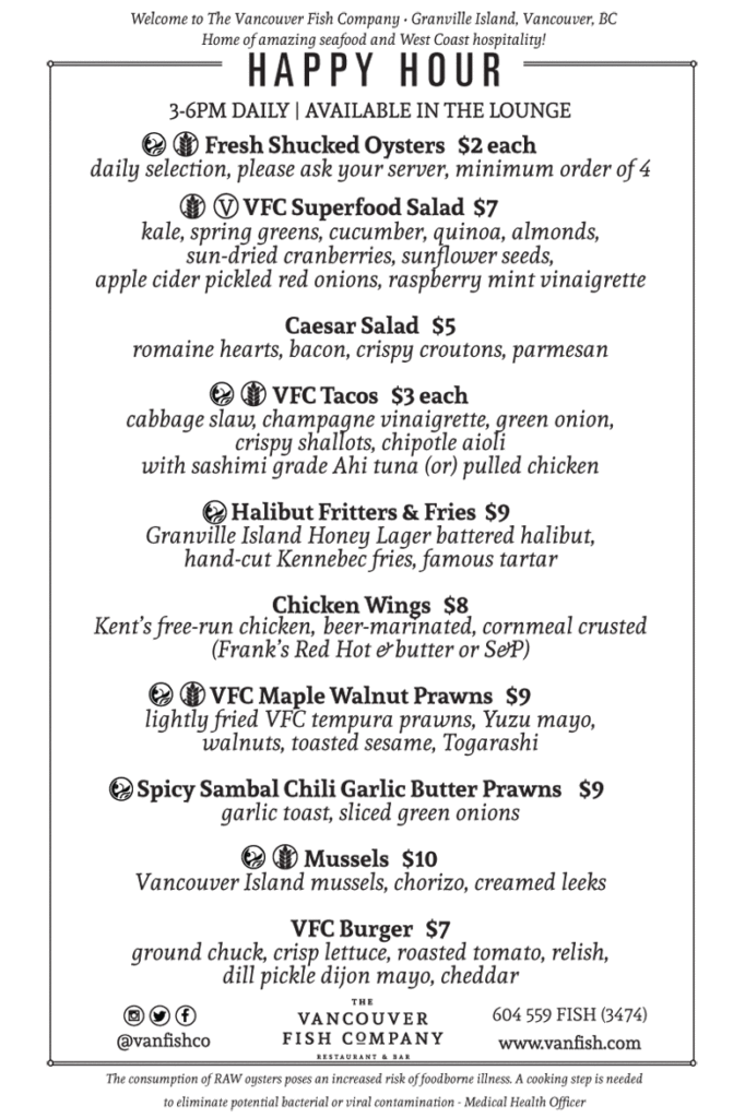 Happy Hour Menu – The Vancouver Fish Company Restaurant & Bar